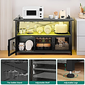 YITAHOME 55" Coffee Bar Cabinet with LED Lights Power Outlets, Industrial Liquor Cabinet Home Wine Bar Table with Wine Rack Storage Sideboard Buffet Cabinet for Living Room Kitchen Dining Room