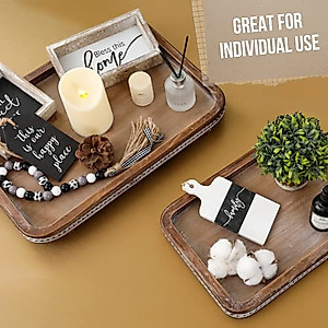 FESTWIND Farmhouse Wooden Rectangle Tiered Tray for Countertop, Small Beaded Tiered Tray Stand for Holidays, Two Tiered Tray Distressed Brown