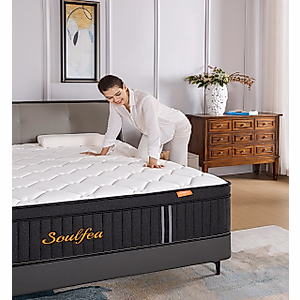 Soulfea King Size Mattress,14 Inch Memory Foam Hybrid Black King Mattresses,Pocket Spring King Mattress in a Box for Sleep Supportive Pressure Relief,Medium Firm King Mattress.