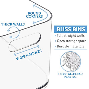 STORi Bliss 10" x 6" Open Compartment Clear Plastic Organizer | Rectangular Makeup and Vanity Storage Bin and Pantry Caddy with Pass-Through Handles | Round Corner Design | Made in USA