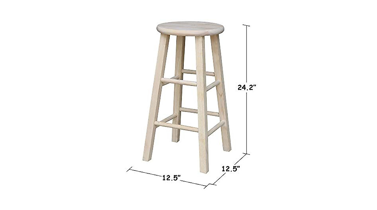 Unfinished Wooden Bar Stool - Customizable 24-Inch Counter Height