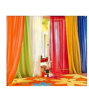 6 piece Rainbow Transparent Window Panel Curtain Set Explosion Special!!!! Orange, Green, White, Red, Yellow, Blue
