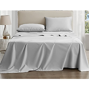 RV Sheet Sets 66x80 Olympic Queen 4 Pc, 600 Thread Count 100% Egyptian Cotton Bed Sheets for RV, Campers & Travel Trailers, RV Bed Sheets Fit Mattress 10" to 15" Deep Fitted RV Sheets Silver