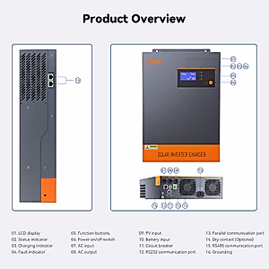 PowMr 5500W Solar Inverter 48V DC to 220V-230V AC, 5.5KW Pure Sine Wave Inverter with 100A MPPT Charge Controller, for 48V Lead-Acid and Lithium Battery, Can be Parallel up to 12 inverters