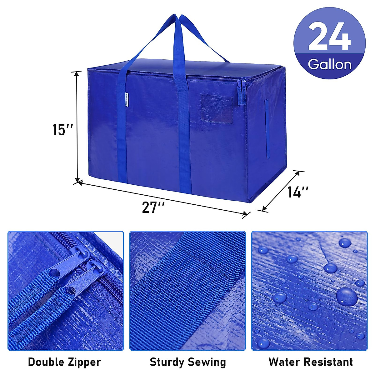 TICONN 4 Pack Extra Large Moving Bags with Zippers & Carrying Handles, Heavy-Duty Storage Tote Moving Boxes for Space Saving