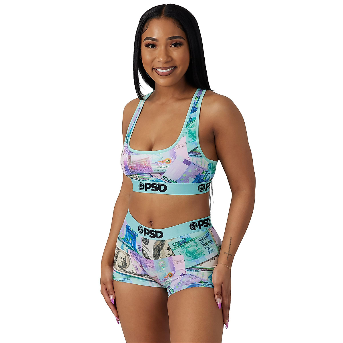 PSD Women's World Currency Sports Bra, Multi, S