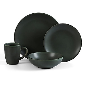 Stone Lain Grao Stoneware 16-Piece Dinnerware Set, Green