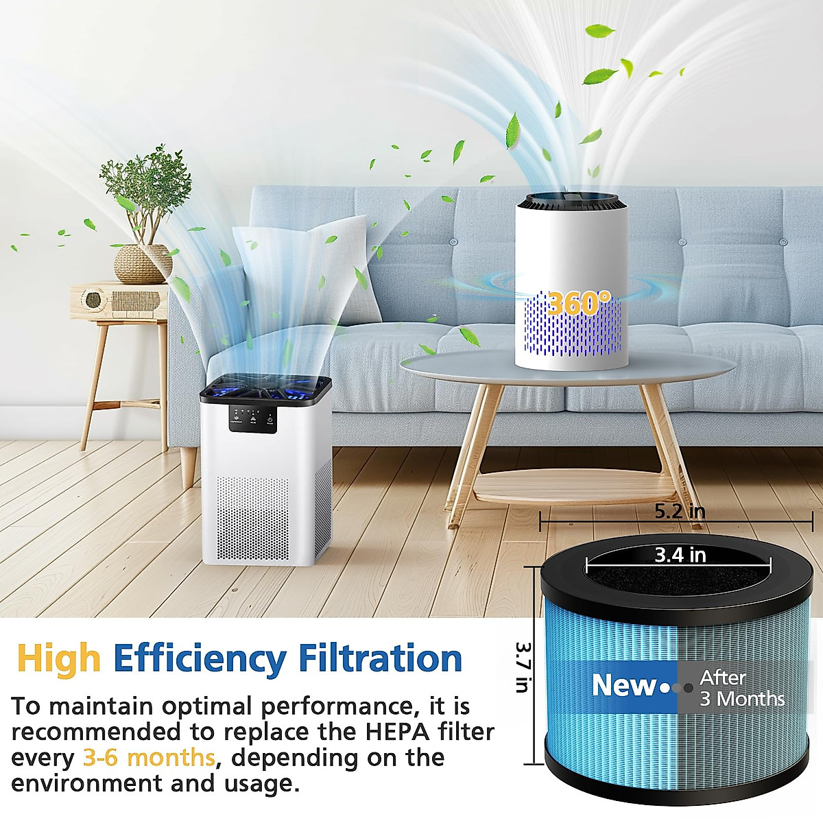 MK01 MK06 TZ-K1 True HEPA Replacement Filter, Compatible with MK01, MK06, ToLife TZ-K1, MG01JH, Kloudi DH-JH01, POMORON MJ001H, MJ012H, Intelabe EPI080/EP1080, Elechomes EPI081/EP1081, 2 Pack