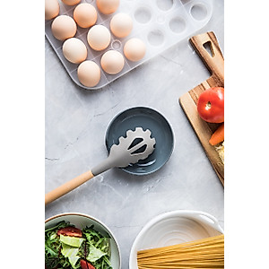 Ceramic Spoon Rest with Drip Tray for Multiple Utensils& Cooking Spoon Rest Spoon Holder for Stove Top, Gray