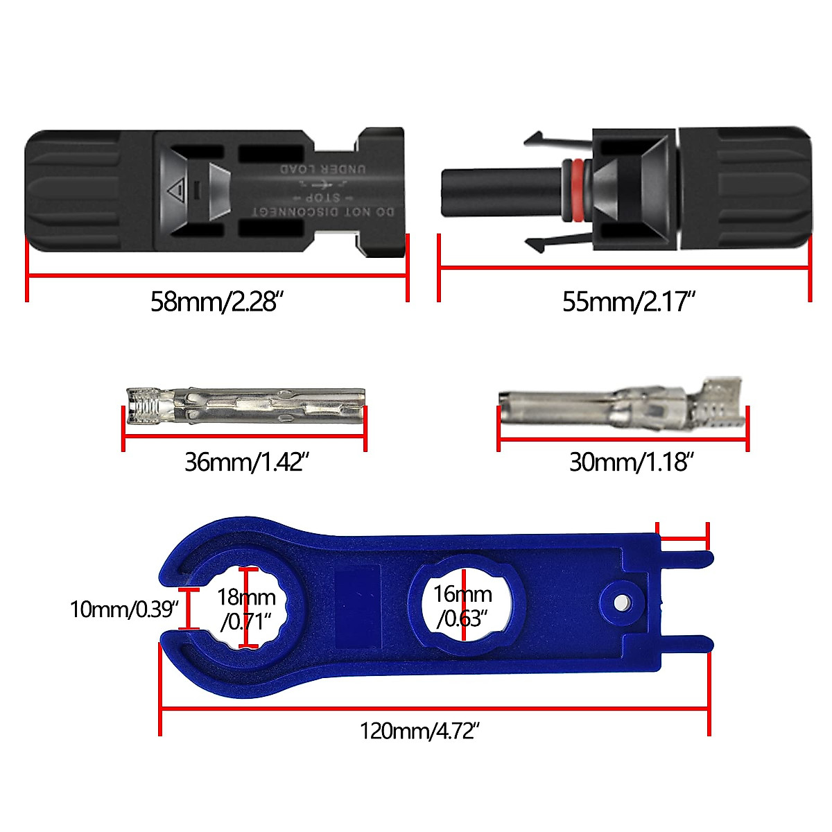 WERCHTAY 40 PCS M-C-4 Solar Panel Cable Connector with Spanners IP67 Waterproof 20 Pairs Solar Connectors Male/Female 1000V 30A (14AWG~10AWG)