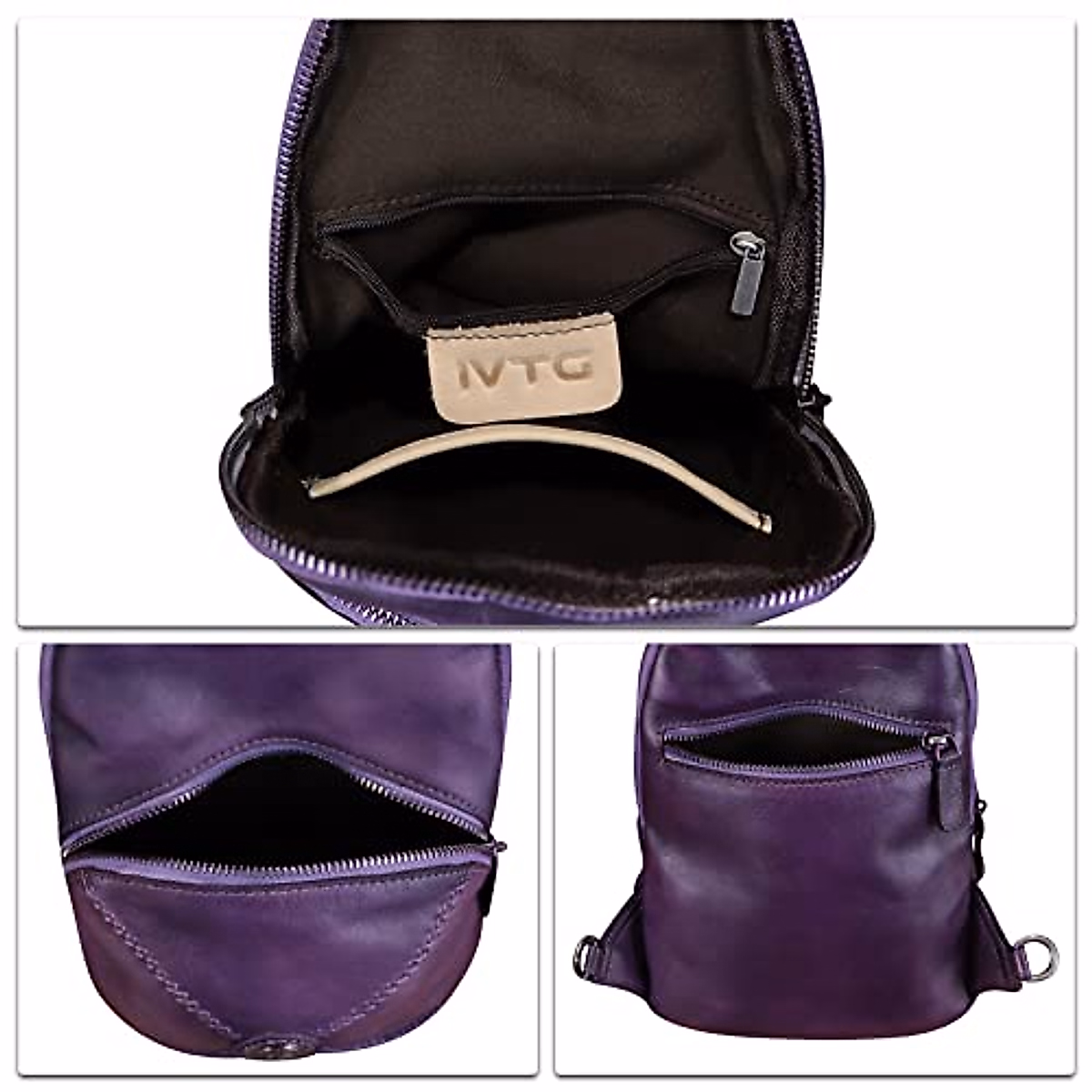 Genuine Leather Sling Bag for Women Sling Backpack Retro Chest Shoulder Vintage Handmade Hiking Crossbody Purse (Purple)