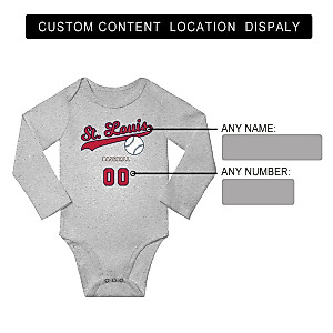 BABYWEN Custom St. Louis Baby Bodysuit for Boy Girl Baseball Sports Baby Romper Gifts Personalized Baby Name & Number