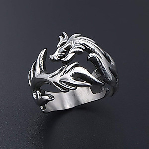 Gungneer Stainless Steel Dragon Ring Gothic Pattern Steampunk Jewelry Rebel Metal Accessory for Mens Womens 7/8/9/10/11/12/13