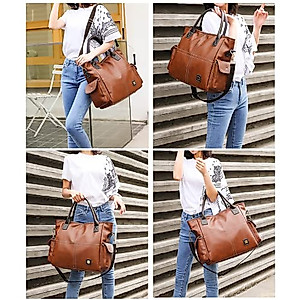 Women Top Handle Satchel Handbags Large hopo Purses Faux Leather Tote Bag School Shoulder Bag with External Pocket (red)