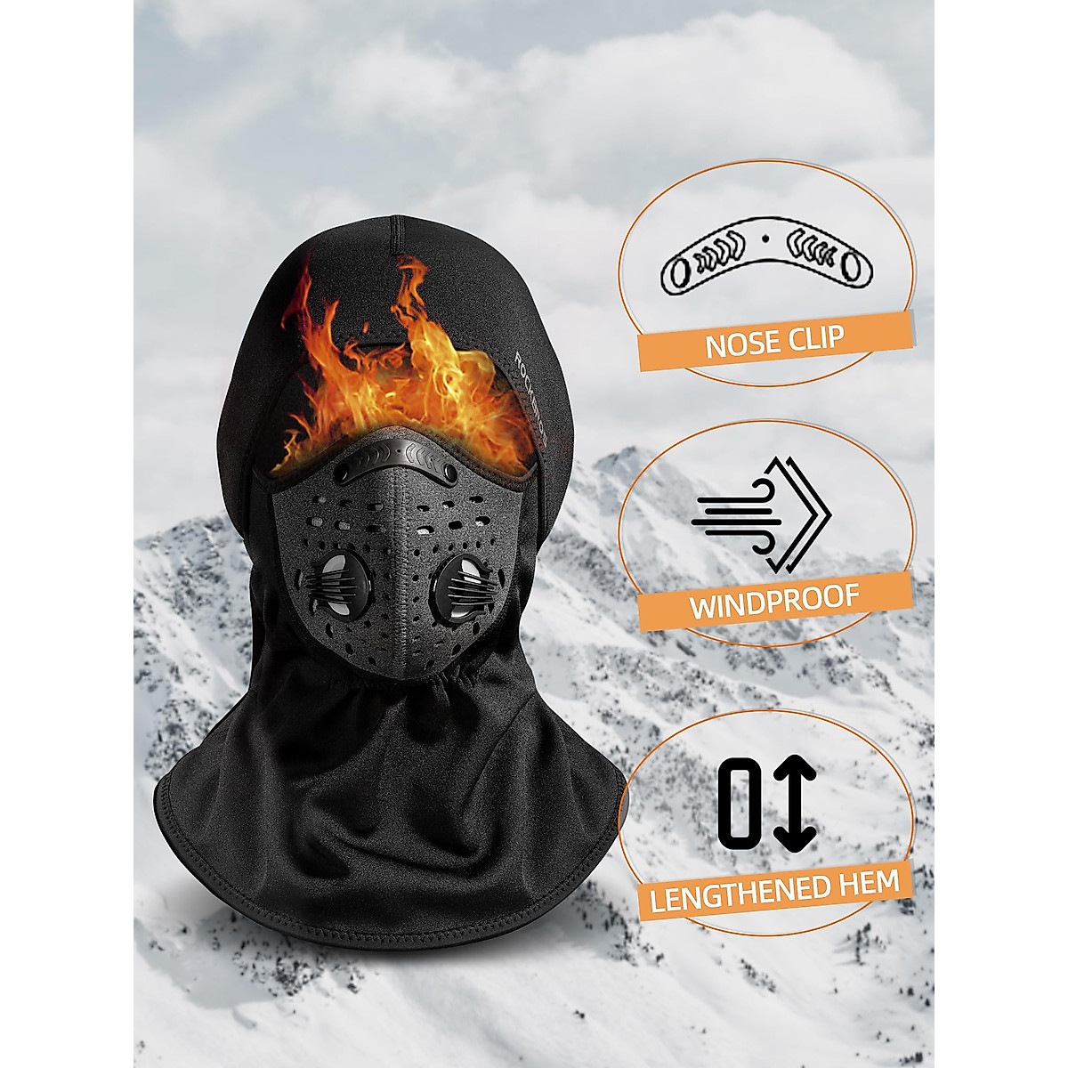 ROCKBROS Ski Mask Balaclava Winter Mask for Men Baclava Cold Weather Thermal Black
