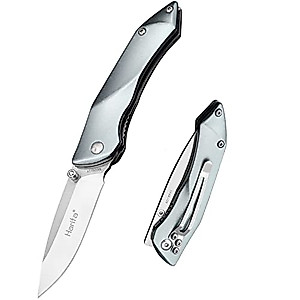 Folding Pocket Knife, Stainless Steel Blade 8cr13mov, Lightweight Aluminum Handle, Safety Liner-Lock, Belt Clip, Perfect for Camping, Hunting, Hiking, and Every Day Carry EDC