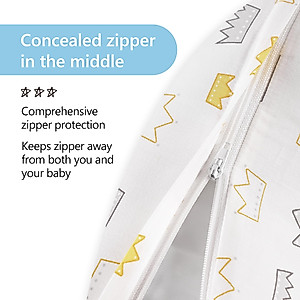 TILLYOU 2PK Breast Feeding Nursing Pillow Cover with Hidden Zipper, Luxury Egyptian Cotton Breathable Soft Slipcover for Baby Boy Girl,Pink Elephant & Pink