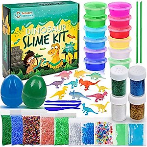 Dinosaur Slime Kit for Boys & Girls - 12 Colorful Premade Slime, 12 Glow in The Dark Dinosaur Toys, 2 Glow in The Dark Mixing Powder, 4 Glitter Powder, Ultimate DIY Crystal Slime Kit Gift for Boys