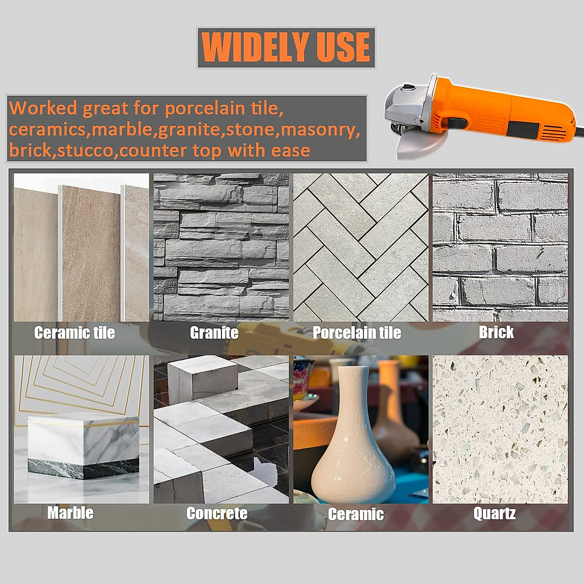 Diamond Core Drill Bits Set 8pcs Tile Hole Saw Kit for Porcelain Tile Ceramic Marble Brick Granite with 5/8-11 Thread(6/8/10/25/35/50mm+50mm Beveling Chamfer Bit Tile Cone+Hex Shank Adapter)