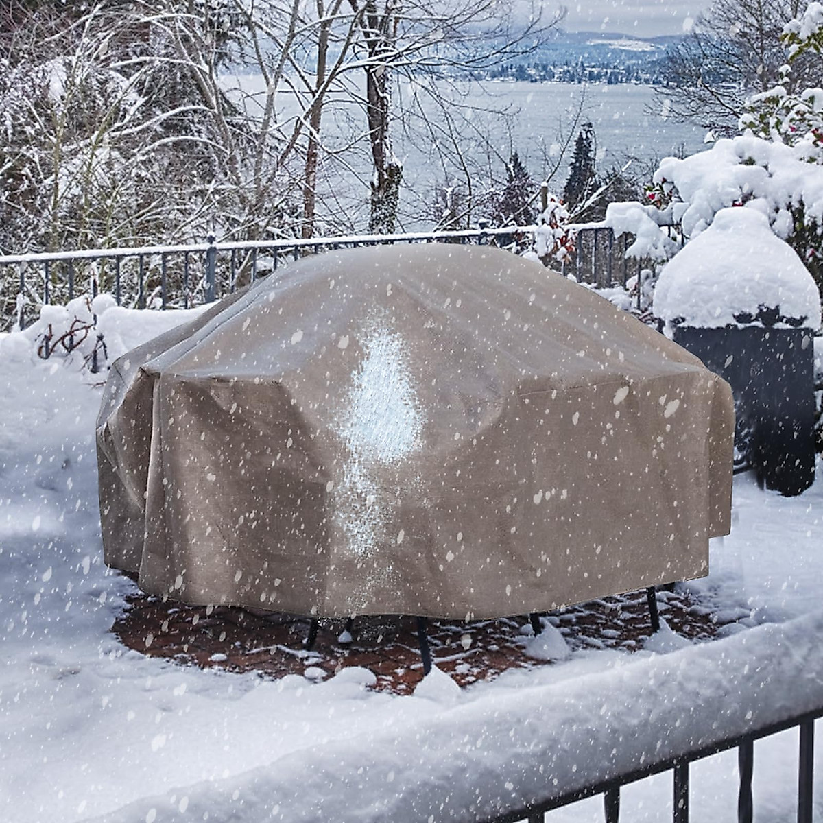 MADHOLLY Dome Patio Furniture Cover Airbag- 47In Dia Reusable Weather Resistant Dome Airbag with Ropes to Fix- Picnic Table Airbag Patio Table Cover Support for Outdoor Patio Furniture, Blue