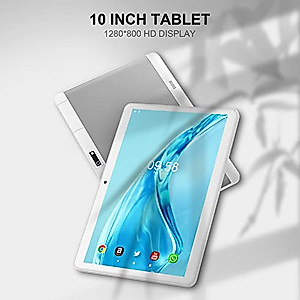 EEW Android 10 Inch Tablet, 3G Phone Talet with Dual Sim Card Slots, Dual Cameras, 2GB RAM 32GB Storage, 1280x800 HD Touchscreen, WiFi, Bluetooth 4.0, GPS, Quad Core (Silver)