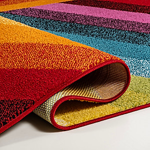 JONATHAN Y DZC102A-5 Retro Rainbow Contemporary Stripe Area Rug, Kids & Novelty, Casual, Geometric, Contemporary for Living Room, Dining Room, Bedroom, Kitchen, Multi, 5 X 8