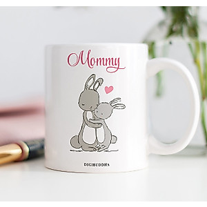 Digibuddha Cute Bunny Mommy Coffee Mug Baby Shower Idea Adorable Rabbit Mom & Child Mother's Day Pregnancy Mother Son Daughter Newborn Baby Christmas 11oz Ceramic Tea Cup DM0231_2