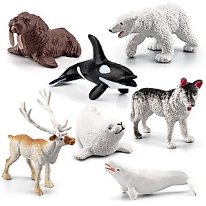 iqipets Arctic Animal Model Sets 7 PCS Mini Polar Bear Killer Whale Reindeer Seal Figurines for Kids Toys Christmas Birthday Gifts