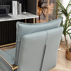 DRKAT Leather Home Office Desk Chairs Comfy Office Chair, Mid-Back Adjustable Swivel Computer Chair with Golden Legs and Arms, Modern Upholstered Task Chair with Wheels, Sage