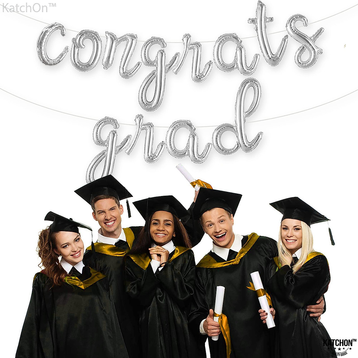 KatchOn, Silver Congrats Grad Balloons - Script, 16 Inch | Congratulations Balloons for Graduation Decorations Class of 2024 | 2024 Graduation Balloons, Graduation Balloons Class of 2024 Decorations