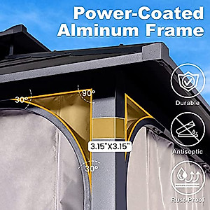 10' x 12' Gazebo, Outdoor Double Roof Canopy Hardtop Gazebo with Durable Metal Frame, Galvanized Steel Top Gazebo with Ventilation, Curtain and Netting, for Patio, Backyard, Deck and Lawns