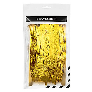 BRAVESHINE 3.2 ft x 8.2 ft Tinsel Foil Fringe Curtains Metallic Photo Booth Backdrops Party Supplies for Birthday Wedding Christmas Bridal Bachelorette Holiday Decorations - 2 Navy Blue + 2 Pure Gold