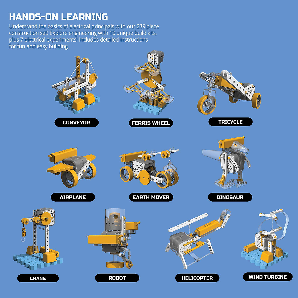 Discovery #MINDBLOWN Electricity Robot Construction Set, 10 Robotic Build Kits & 7 Electronic Circuit Science Experiments, Fun Educational Activity, STEM Learning Toys for Boys, Girls, Kids, & Teens