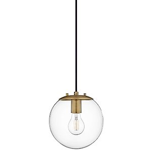 Linea di Liara Sferra Modern Large Glass Pendant Light Kitchen Island Brass Pendant Lighting Clear Glass Globe Pendant Light Mid Century Hanging Light Fixture, LED Bulb Included, UL Listed