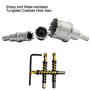 ASNOMY Tungsten Carbide Tipped Hole Saw Drill Bit for Hard Metal, 3/4 Inch T.C.T Hole Saw Cutter with 2pcs Titanium-Plated Pilot Drill bit for Metal, Steel, Iron, Wood, Plastic
