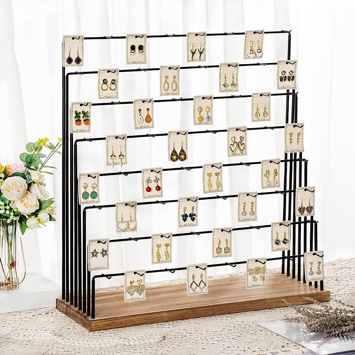 Earring Display Stands for Selling, Earring Rack Display Holder Stand, Jewelry Display for Selling Earring Cards, Bracelets, Hair Accessories, Rings, Necklaces 39" W x 23" D x 19" H (64 Hooks)