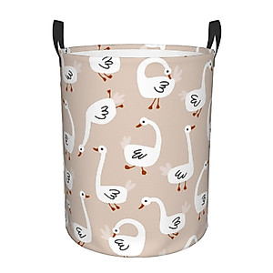 Pevtufa White Goose Foldable Laundry Basket Organizer,Fabric Clothes Toy Storage Basket Nursery Hamper Storage Bin For Household Bedroom, Bathroom, College Dorm-Small