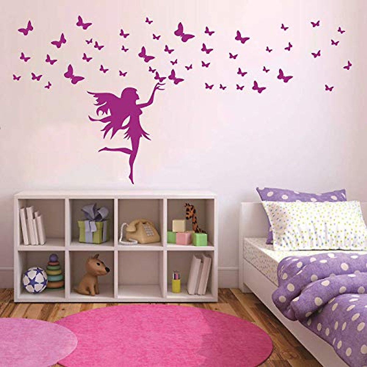Home Decor Girl Room Fairy Butterflies Stickers for Wall Elves Butterfly Decals for Kids Bedroom DIY Wall Sticker AM164 (Fuchsia)