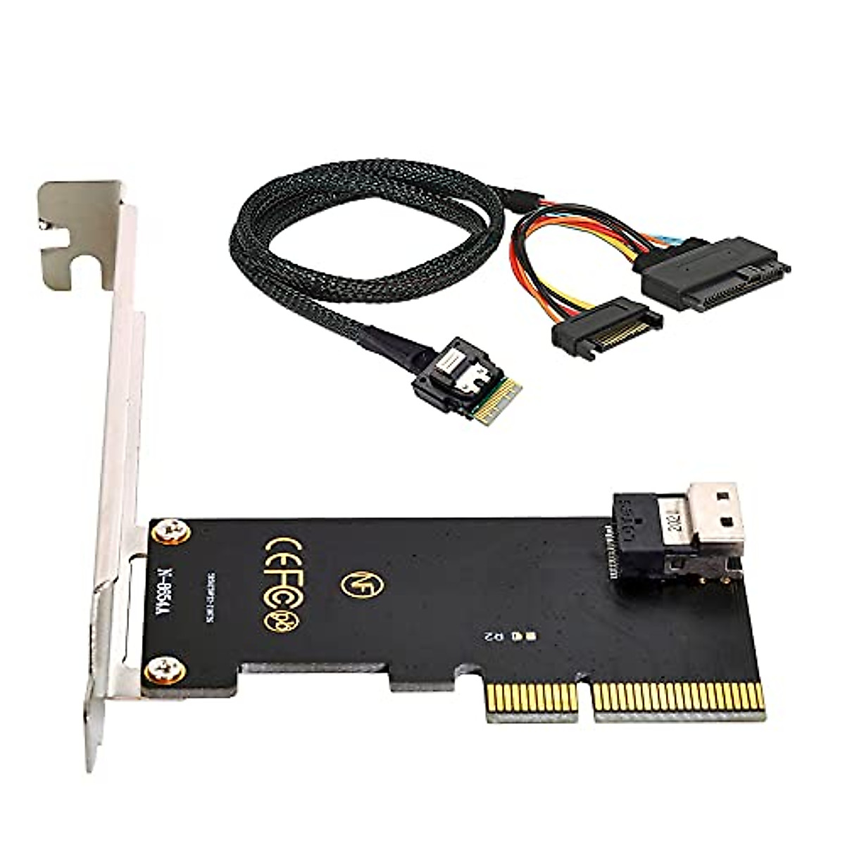 NFHK PCI-E 3.0 4.0 to SFF-8654 Slimline SAS Card Adapter and U.2 U2 SFF-8639 NVME PCIe SSD Cable for Mainboard SSD