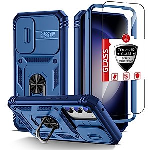 IYTRRYH for Samsung Galaxy S23 Case 5G with Tempered Glass Screen Protectors,with Magnetic Kickstand Ring & Camera Cover Shockproof Military Grade Drop Heavy Duty Protection Galaxy S23 Phone Men Blue