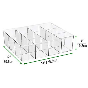 mDesign Plastic 12 Compartment Divided Drawer and Closet Storage Bin - Organizer for Scarves, Socks, Ties Bras, and Underwear - Dress Drawer, Shelf Organizer - Lumiere Collection - 8 Pack - Clear