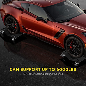 VIVOHOME Heavy Duty Vehicle Mover Dolly of 4 Piece, Wheel Dolly Car Stakes 6000lbs Capacity, Car Roller Dolly Moving Cars, Trucks, Motorcycles, Black