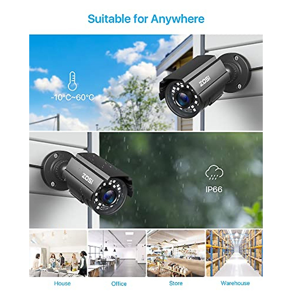 ZOSI 1080P HD TVI Security Camera for Home Office Surveillance CCTV System Bullet BNC Camera with Night Vision Black