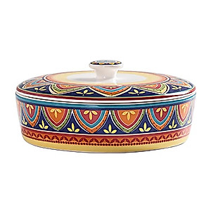 Bico Tunisian Ceramic 8.8 inch Tortilla Warmer, Tortilla Server with Lid, Taco Holder for Mexican Fiesta Party, Taco Tuesday, Cinco De Mayo, Microwave and Dishwasher Safe