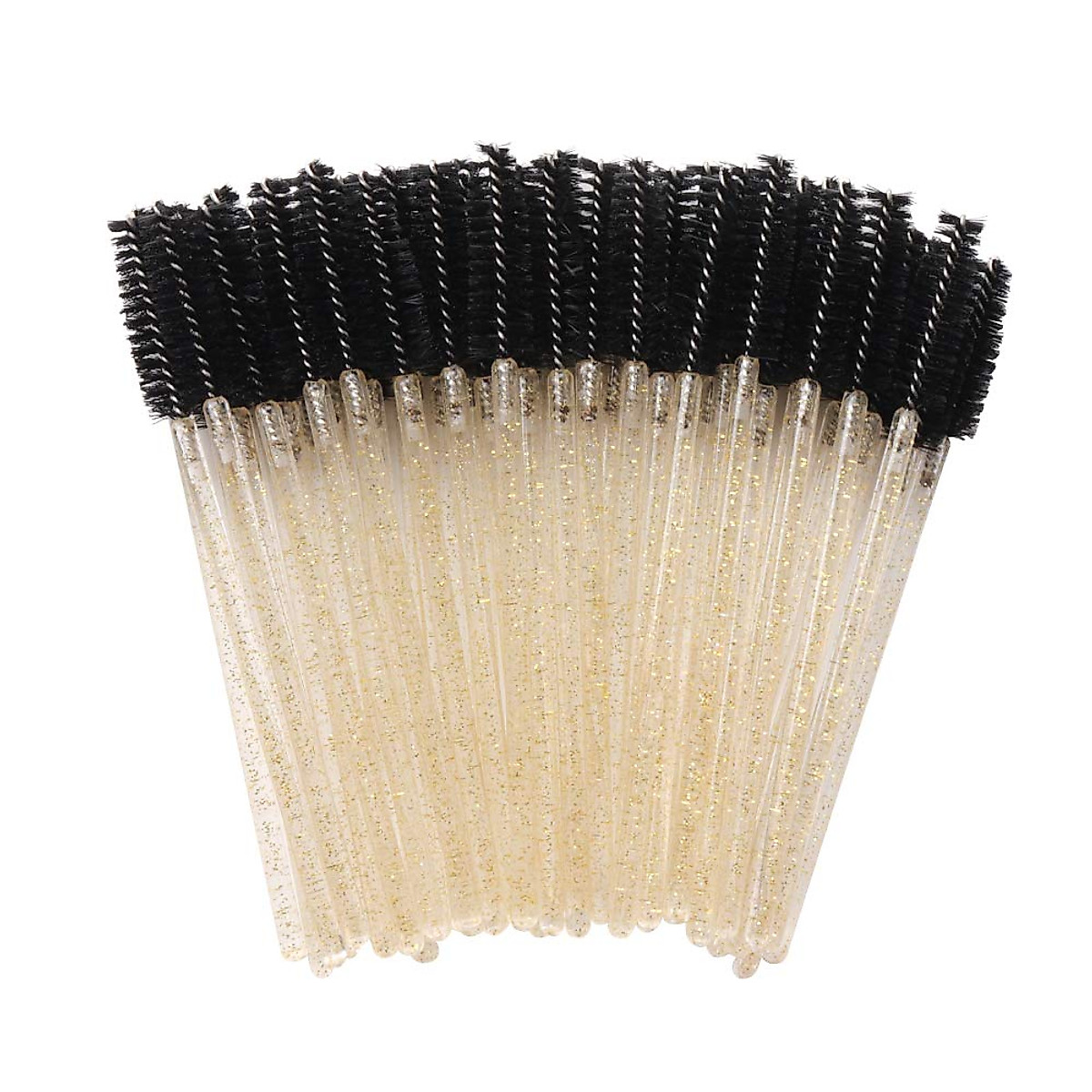 300 Pack Glitter Mascara Wands Disposable EyeLash Spoolie Brushes Makeup Applicator Eyelash Extension Tool Kit, Crystal Gold Handle Black Brush Head
