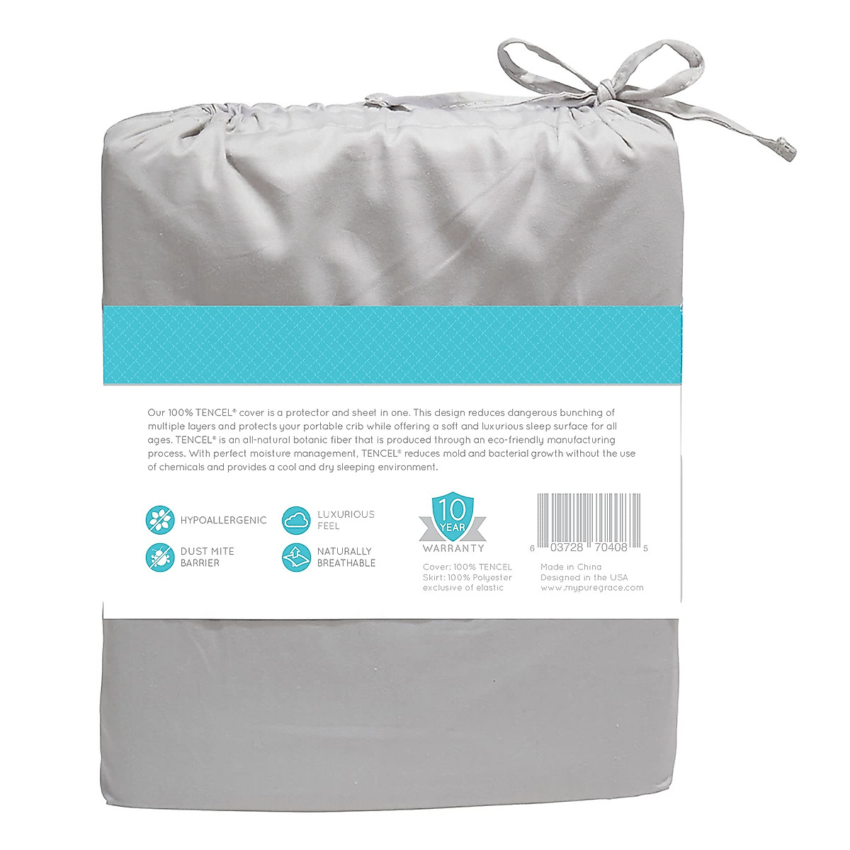 PUREgrace Playard Mattress Sheet and Protector in one -Made with Skin Friendly Tencel, Waterproof Cover Protects and Fits Pack N Play, Mini Portable Crib Mattresses, or Co-Sleepers