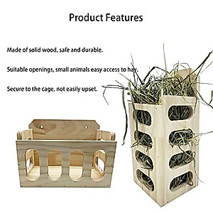 WEWAYKGJ Rabbit Hay Feeder Wooden Hay Rack Automatic Water Bottle Less Wasted Hay Feeder for Rabbit Bunny Chinchillas Guinea Pig Small Animal Supplies (Horizontal)