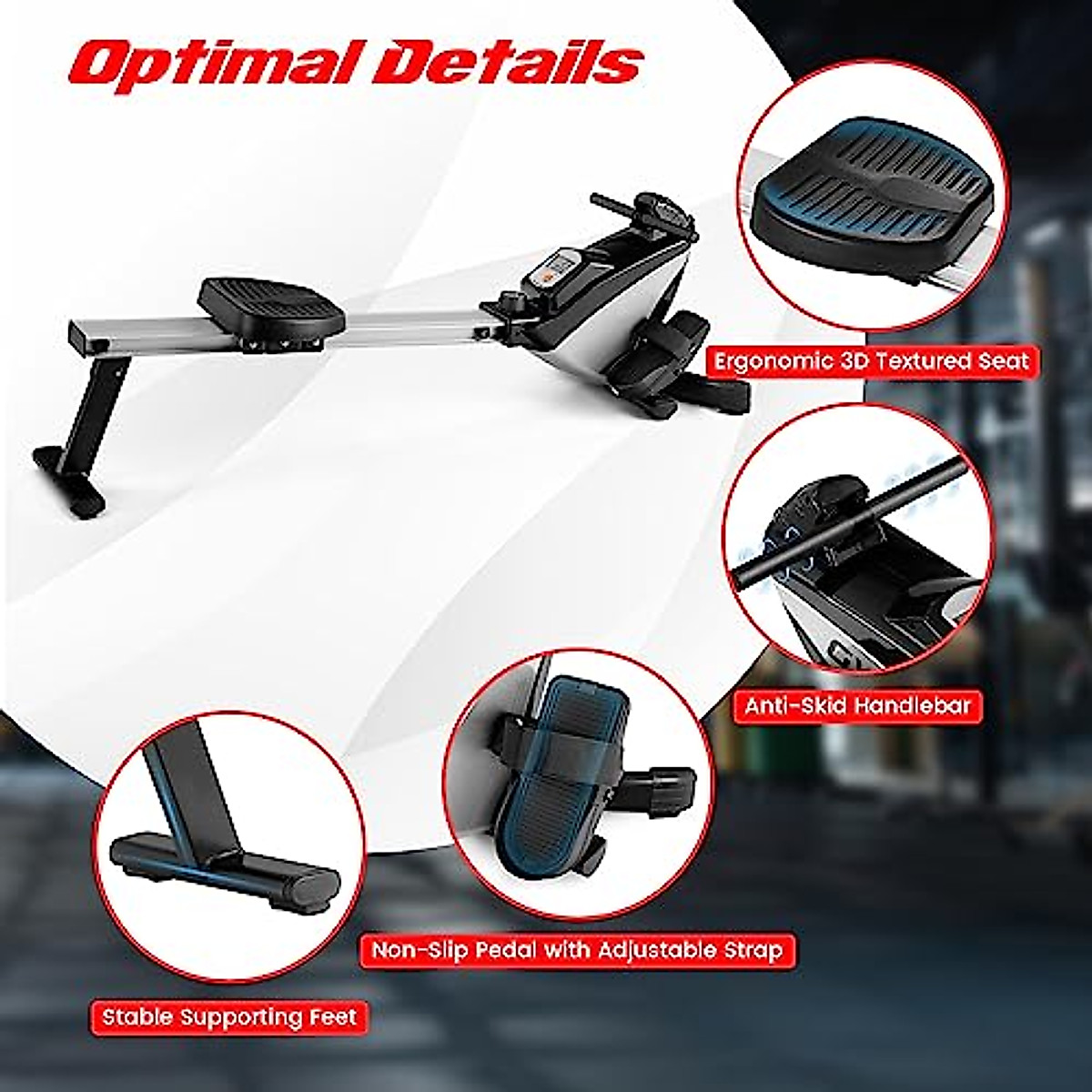 Goplus Folding Rowing Machine,Magnetic Rower with Adjustable Resistance and LCD Display, Exercise Cardio Fitness Equipment for Home Use