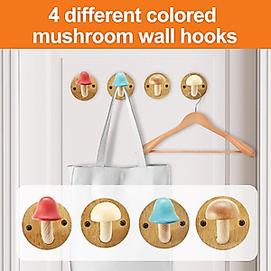 UKQRRTC 4Pcs Mushroom Wall Hooks Wood Wall Hanging Hooks Wall Mounted Towel Hooks Decorative Coat Hooks for Home Bathroom Cloakroom