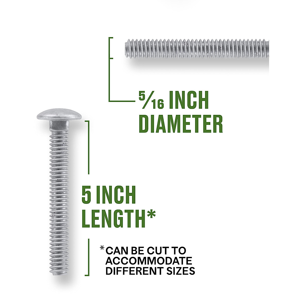 Hillman Group Galvanized Carriage Bolt 5/16” x 5”, 50 Count, Blunt Point, Alloy Steel, Self-Locking Round Head Fasteners, Wood and Metal, No Washer Needed, Rust-Resistant (812560)